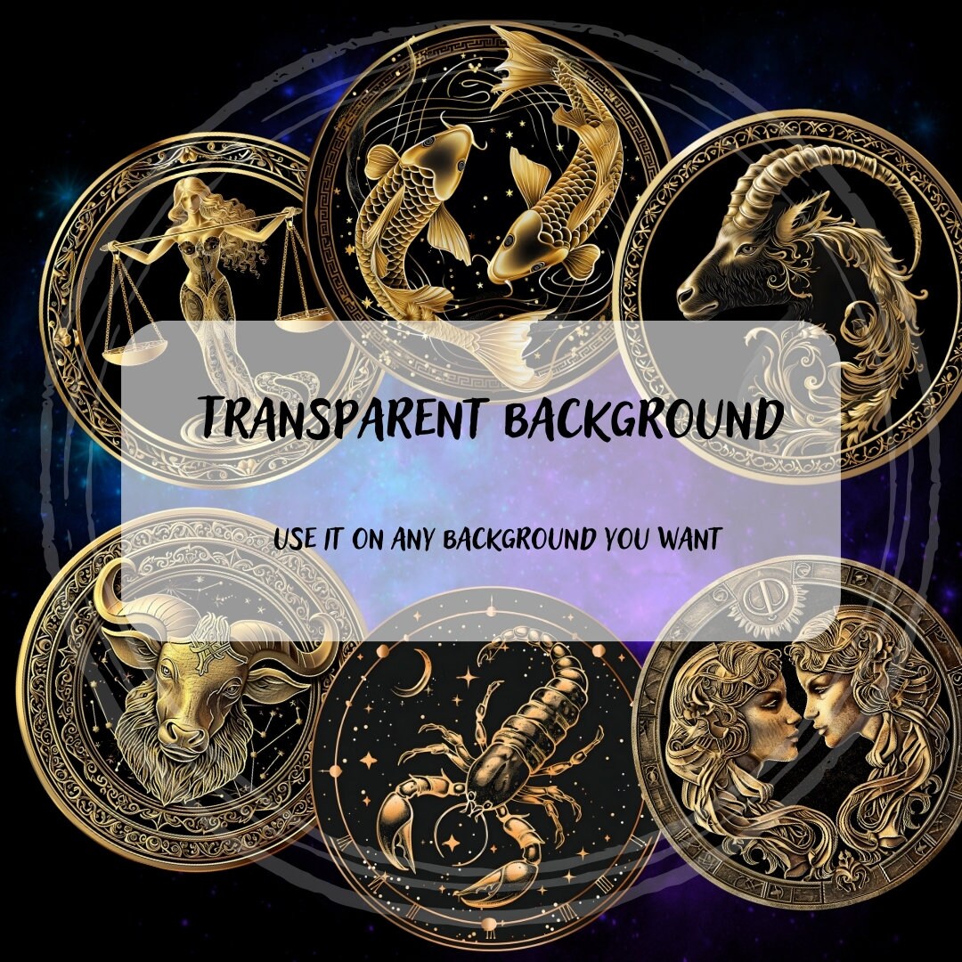 Gold Zodiac Sign Clipart Bundle, Digital Horoscope Png and Jpg Files ...