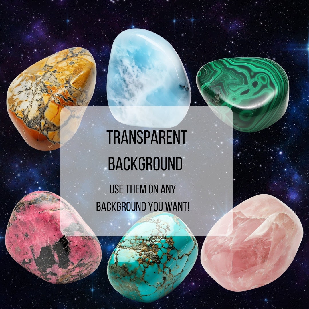 Gemstone Clipart Bundle, Realistic Tumbled Stones Image Set, Digital ...