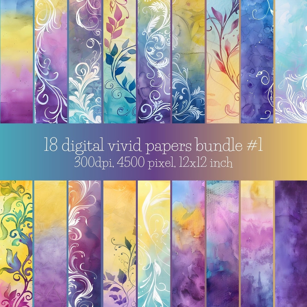 Purple Digital Paper Pack, Vivid Colors Watercolor Texture Bundle for ...