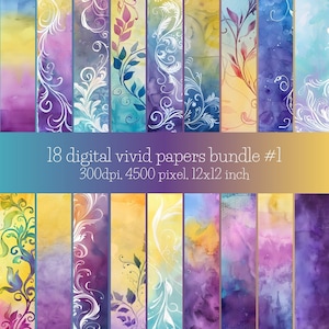 Purple Digital Paper Pack, Vivid Colors Watercolor Texture Bundle for ...