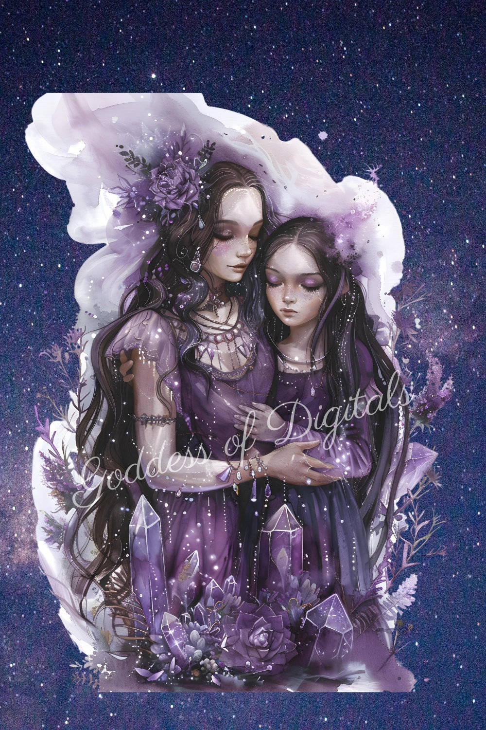 Purple Witch Mom and Daughter Image Bundle, Fantasy Clipart Set for ...