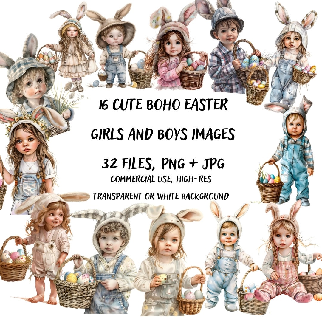 Cute Easter Boho Images, Digital Scrapbooking Bundle, Spring Print and ...