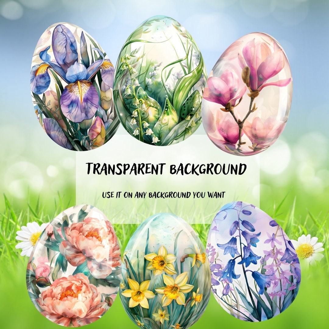 Easter Eggs With Flowers Digital Image Bundle, Spring Card Making ...