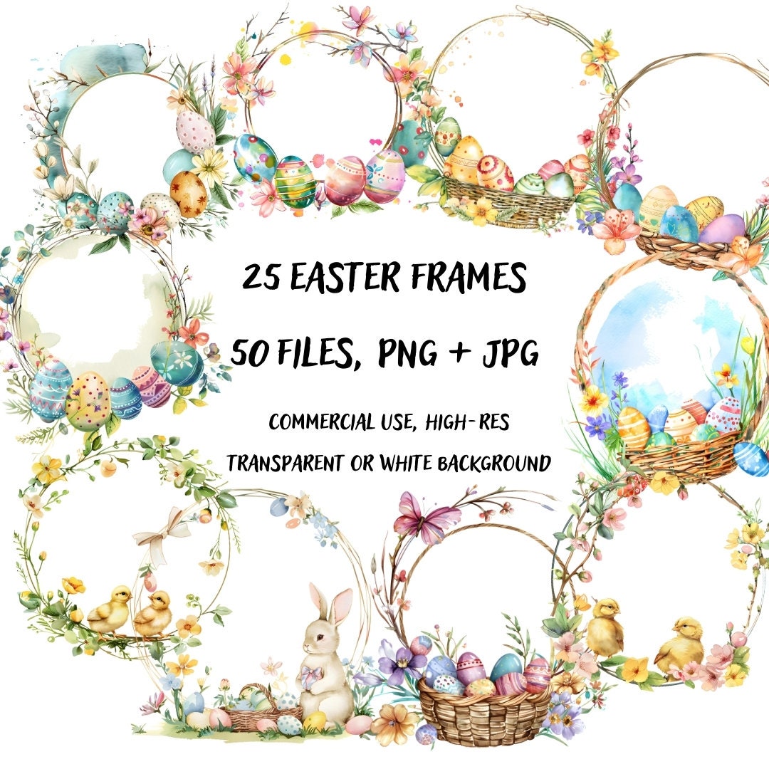 Easter Frames With Flowers Digital Image Bundle, Spring Card Making ...