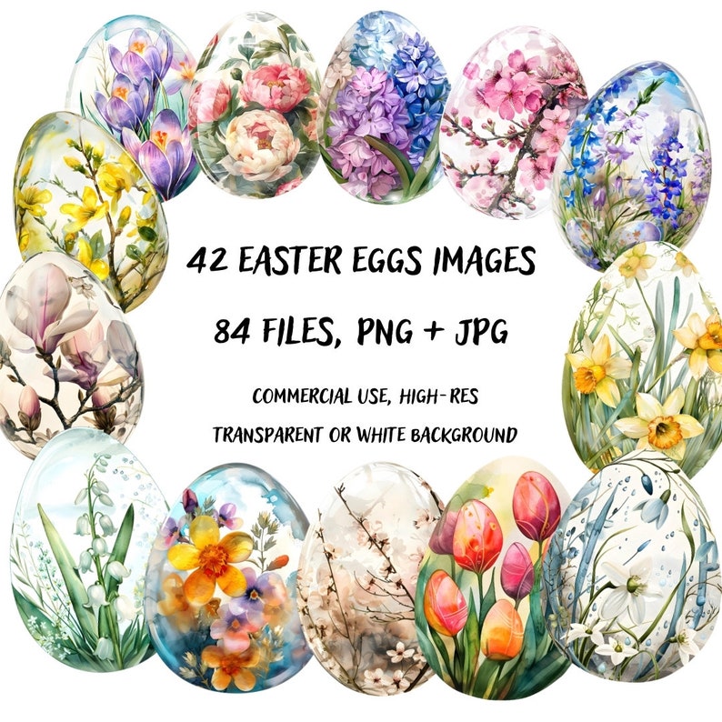 Easter Eggs With Flowers Digital Image Bundle, Spring Card Making ...