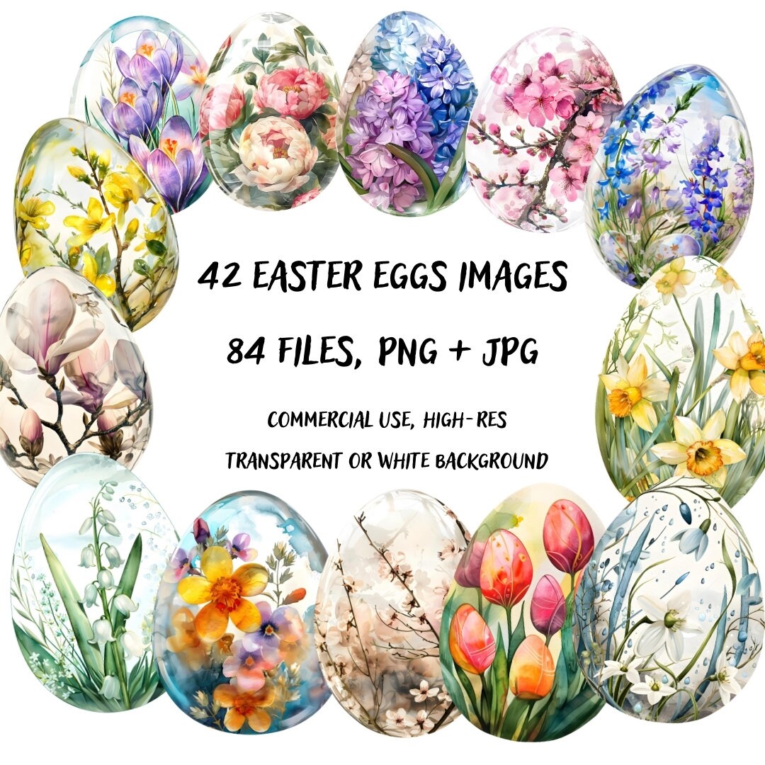 Easter Eggs With Flowers Digital Image Bundle, Spring Card Making ...