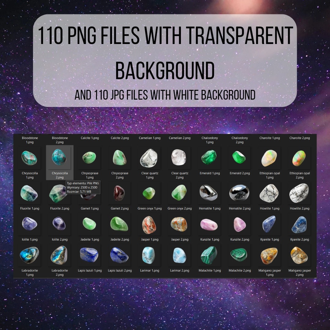 Gemstone Clipart Bundle, Realistic Tumbled Stones Image Set, Digital ...