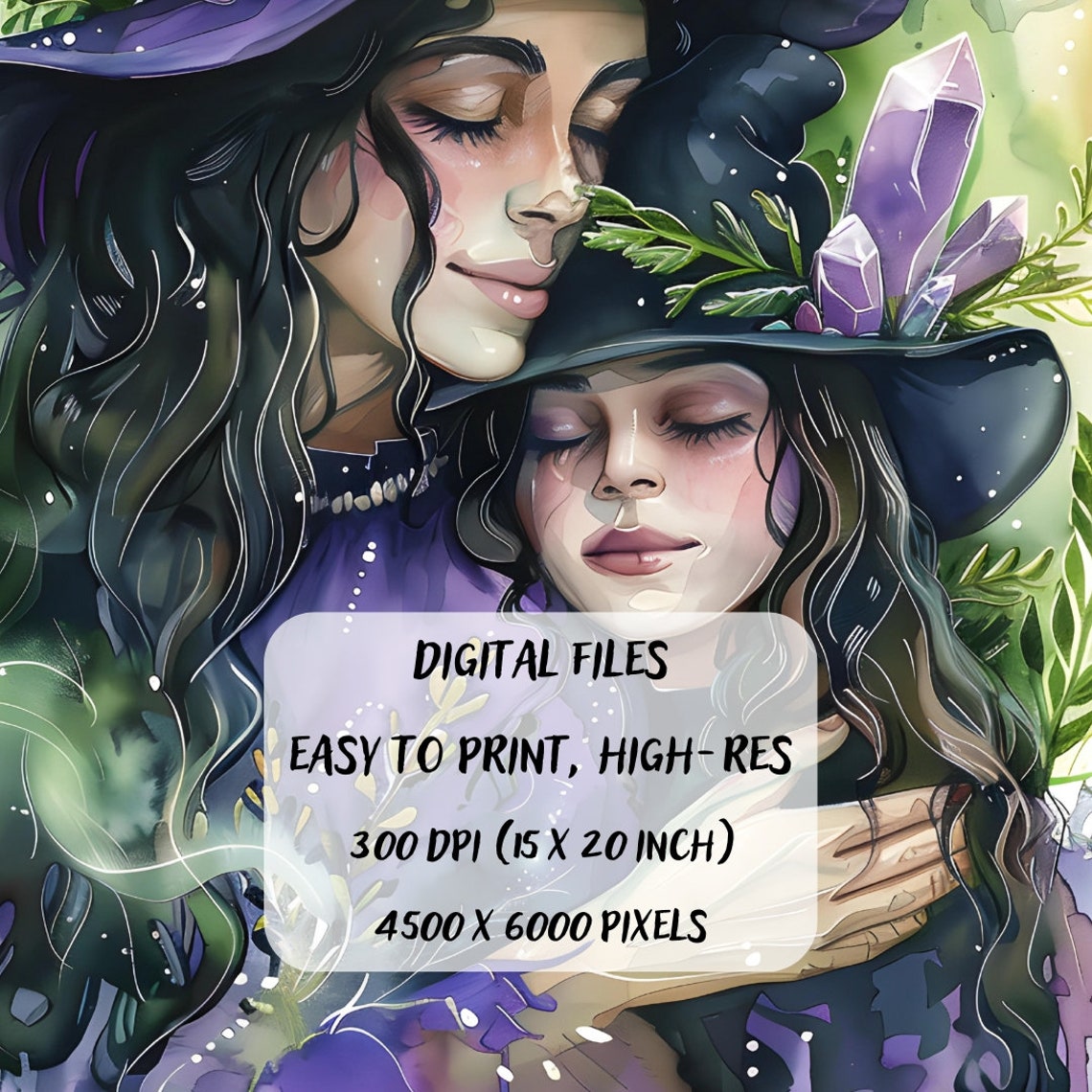 Purple Witch Mom and Daughter Image Bundle, Fantasy Clipart Set for ...