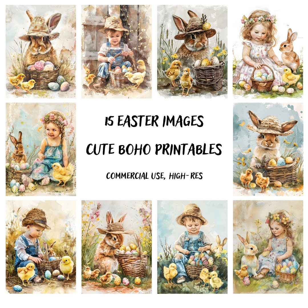 Vintage Easter Bunny Printable Cards, Junk Journal Digital Bundle to ...