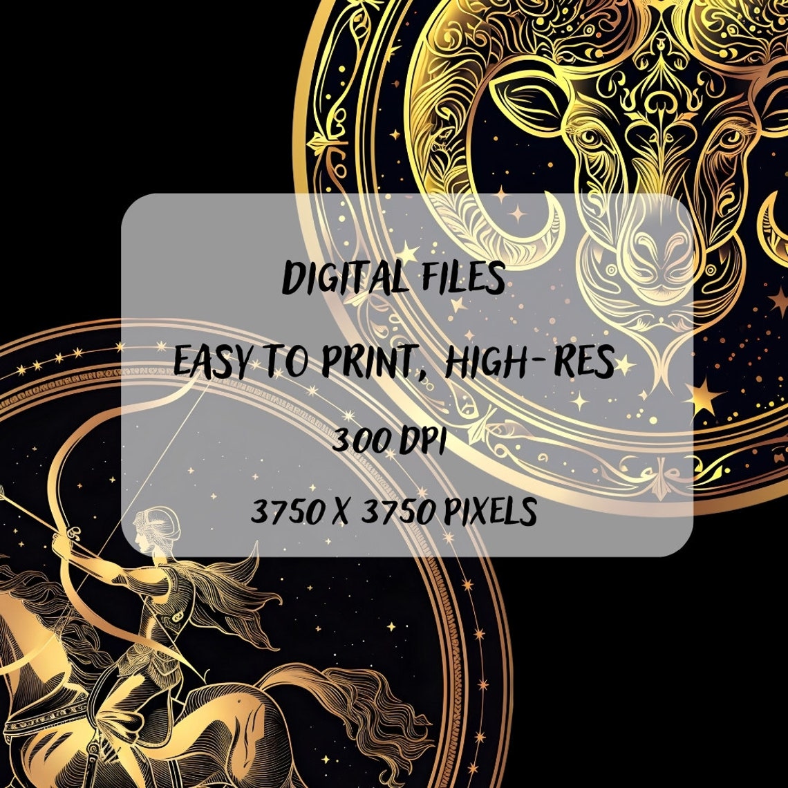 Gold Zodiac Sign Clipart Bundle, Digital Horoscope Png and Jpg Files ...