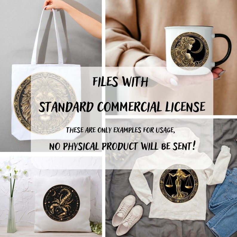 Gold Zodiac Sign Clipart Bundle, Digital Horoscope Png and Jpg Files ...