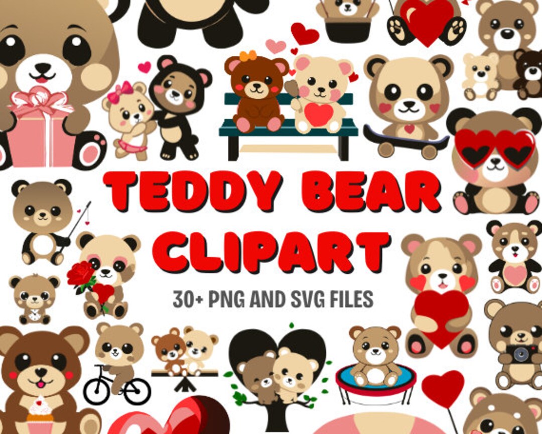 Valentines Teddy Bear Clipart 30 PNG Valentines Day Clipart, Valentines ...