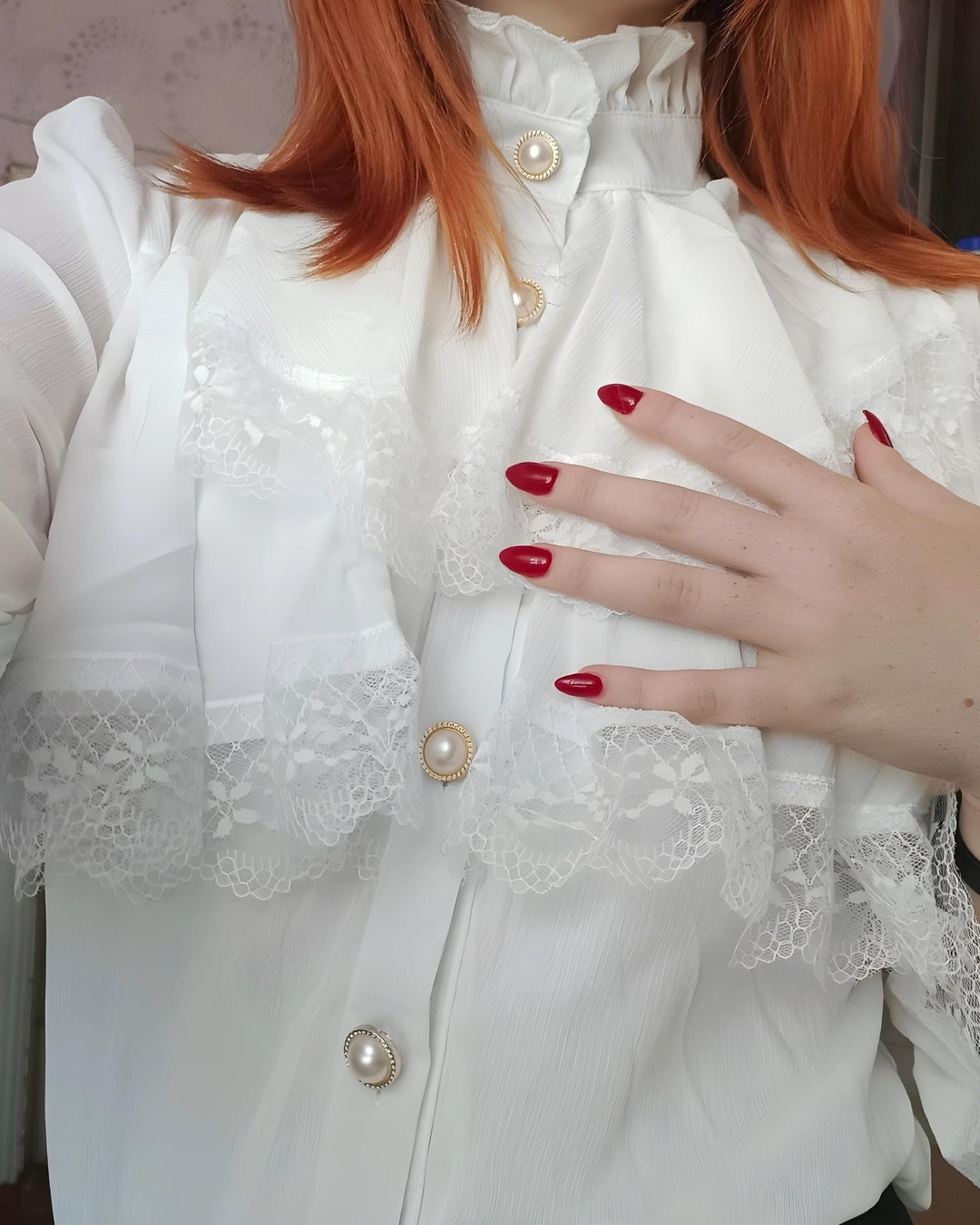 Women's White Chiffon Lace Pirate Blouse With Ruffles - Victorian Gothic Romantic Poet Costume ...