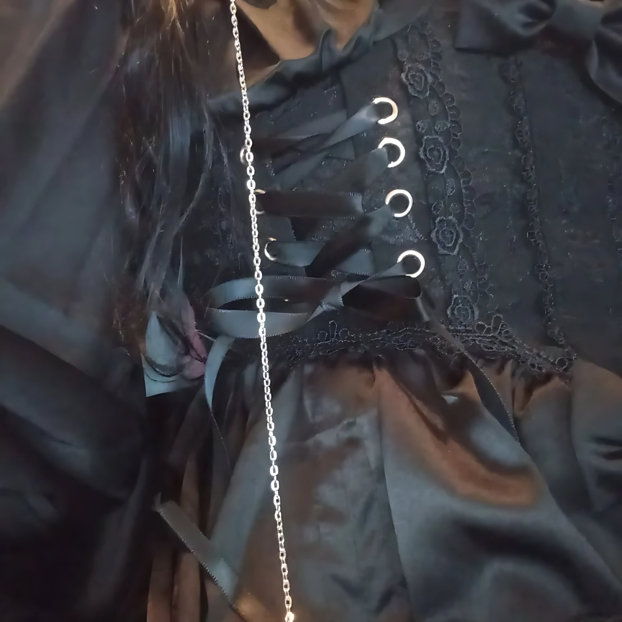 Gothic Lolita Dress With Long Bell Sleeves, Black Emo Victorian Cosplay ...