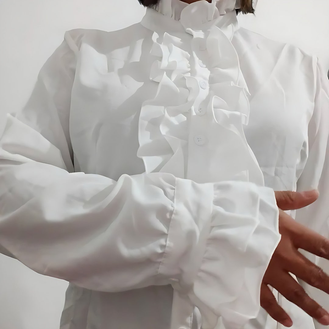 Laced Shirt Blouse, Pirate Poet Gothic Romance Musketeer Corsair Black Ruffle Front Costume for ...