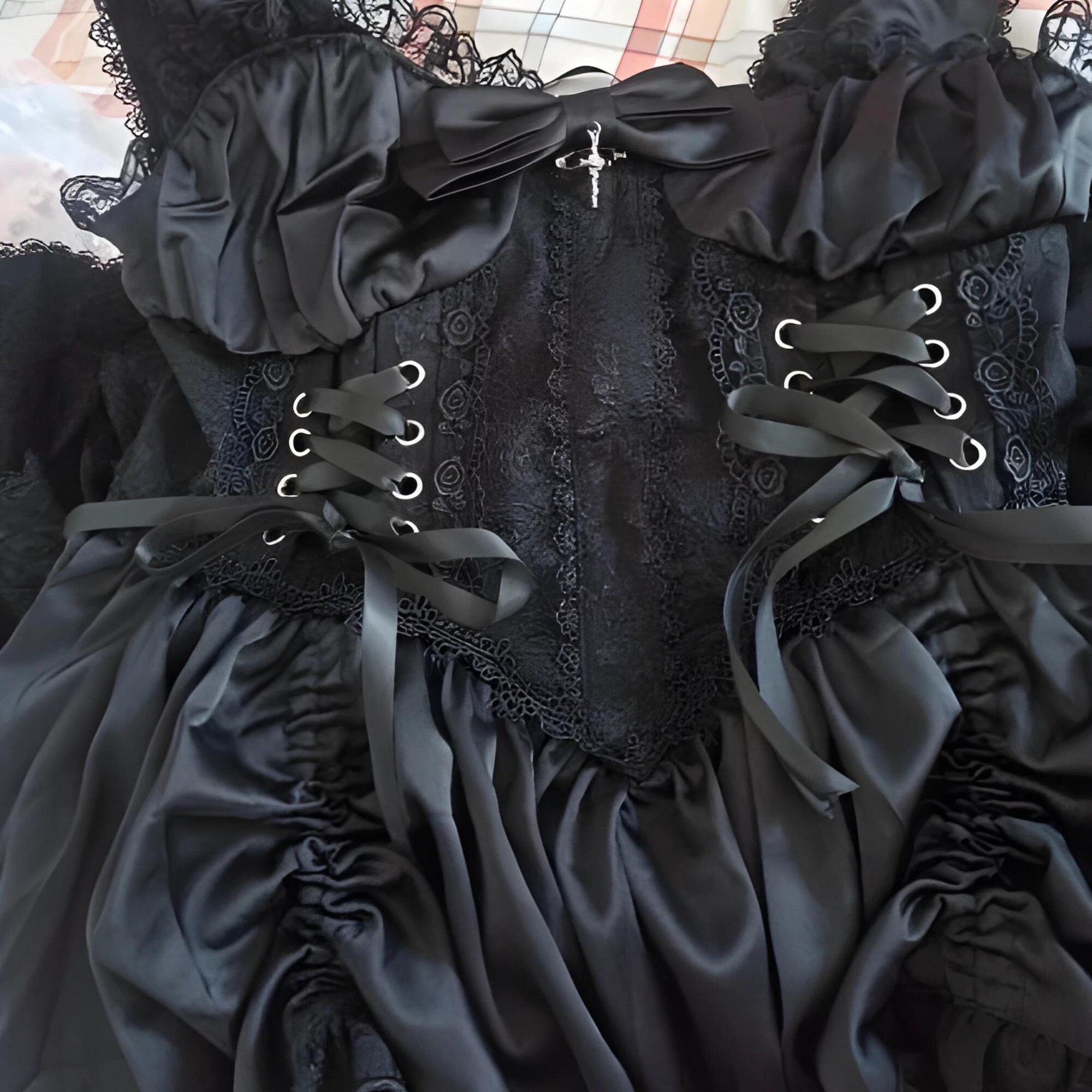 Gothic Lolita Dress With Long Bell Sleeves, Black Emo Victorian Cosplay ...