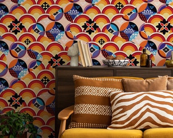 Japanese Style Wall Mural, Wave Pattern Wall Decor Home Renovation Wall ...