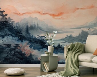 Japanese Style Wall Mural, Wave Pattern Wall Decor Home Renovation Wall ...