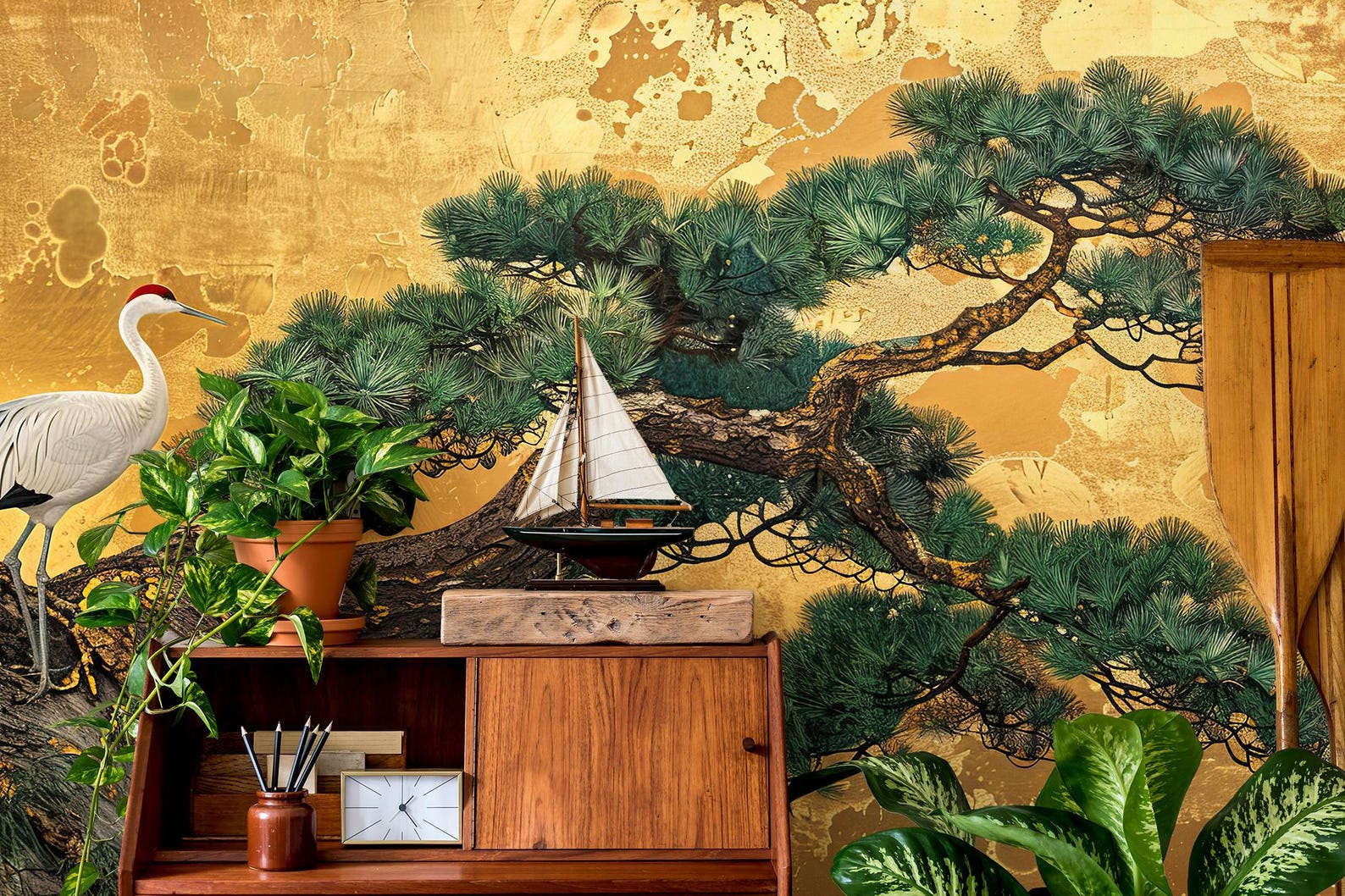 Japanese Bird Wallpaper, Landscape Wall Mural | Home Renovation | Wall ...