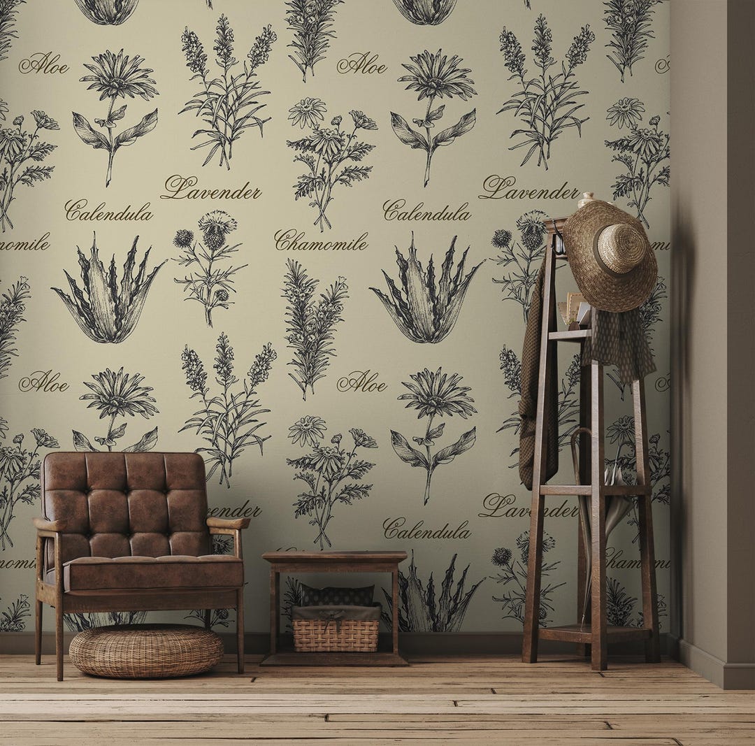 Medicinal Herb Wallpaper, Botanical Wall Mural | Home Renovation | Wall ...