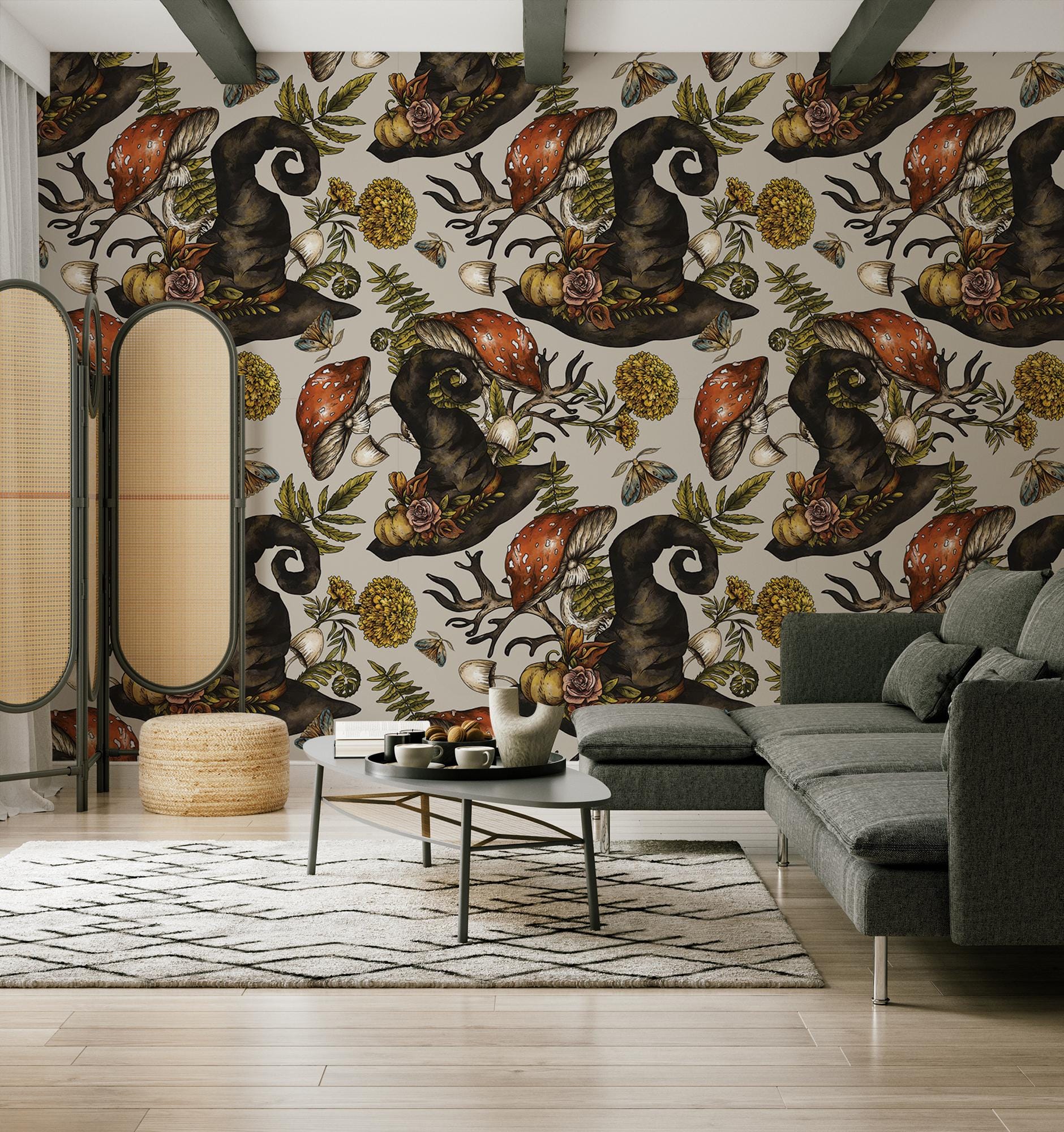 Vintage Witch Har Wallpaper | Mushroom Wall Mural | Home Renovation ...