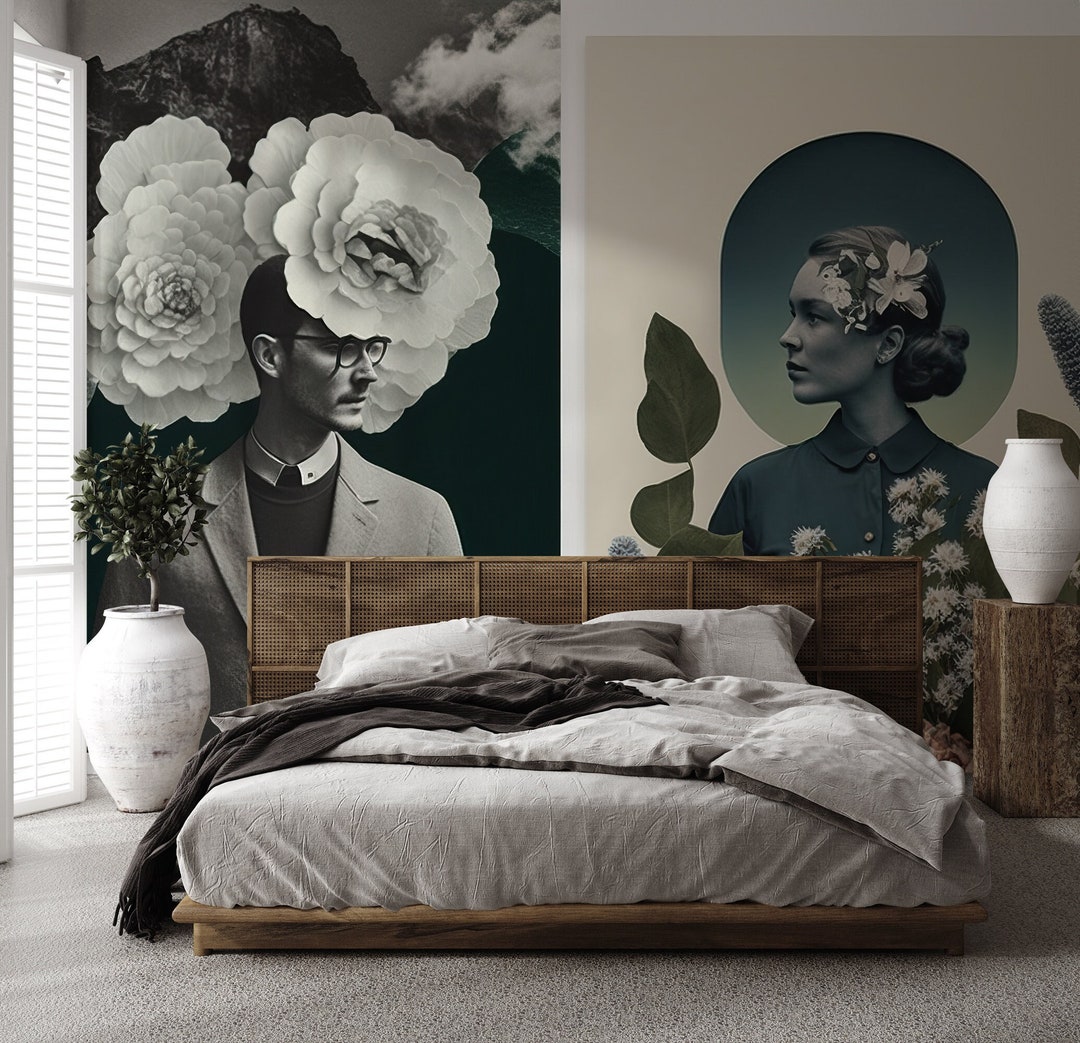 Rustic Portrait Wallpaper, Flower and Leaf | Wall Decor | Home ...