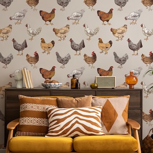 Country Farm Animal Wallpaper, Chicken Pattern | Wall Decor | Home ...