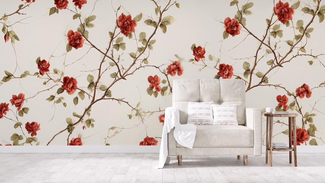 Abstract Red Rose Flower Wallpaper, Floral Home Decor | Home Renovation ...