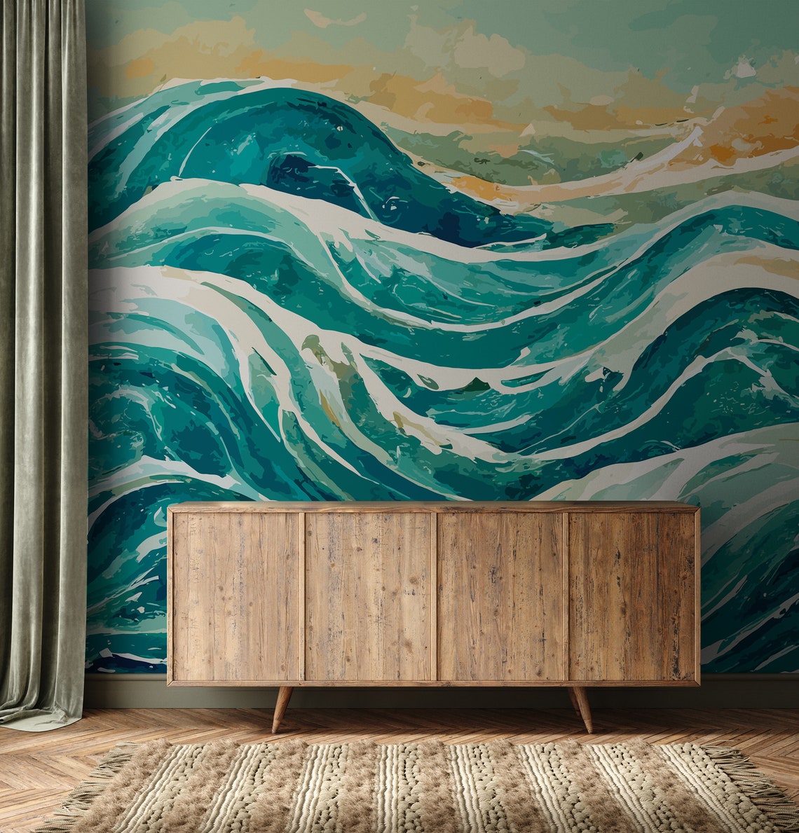 Ocean Sea Wave Wallpaper Wall Decor Home Renovation Wall Art Peel and ...