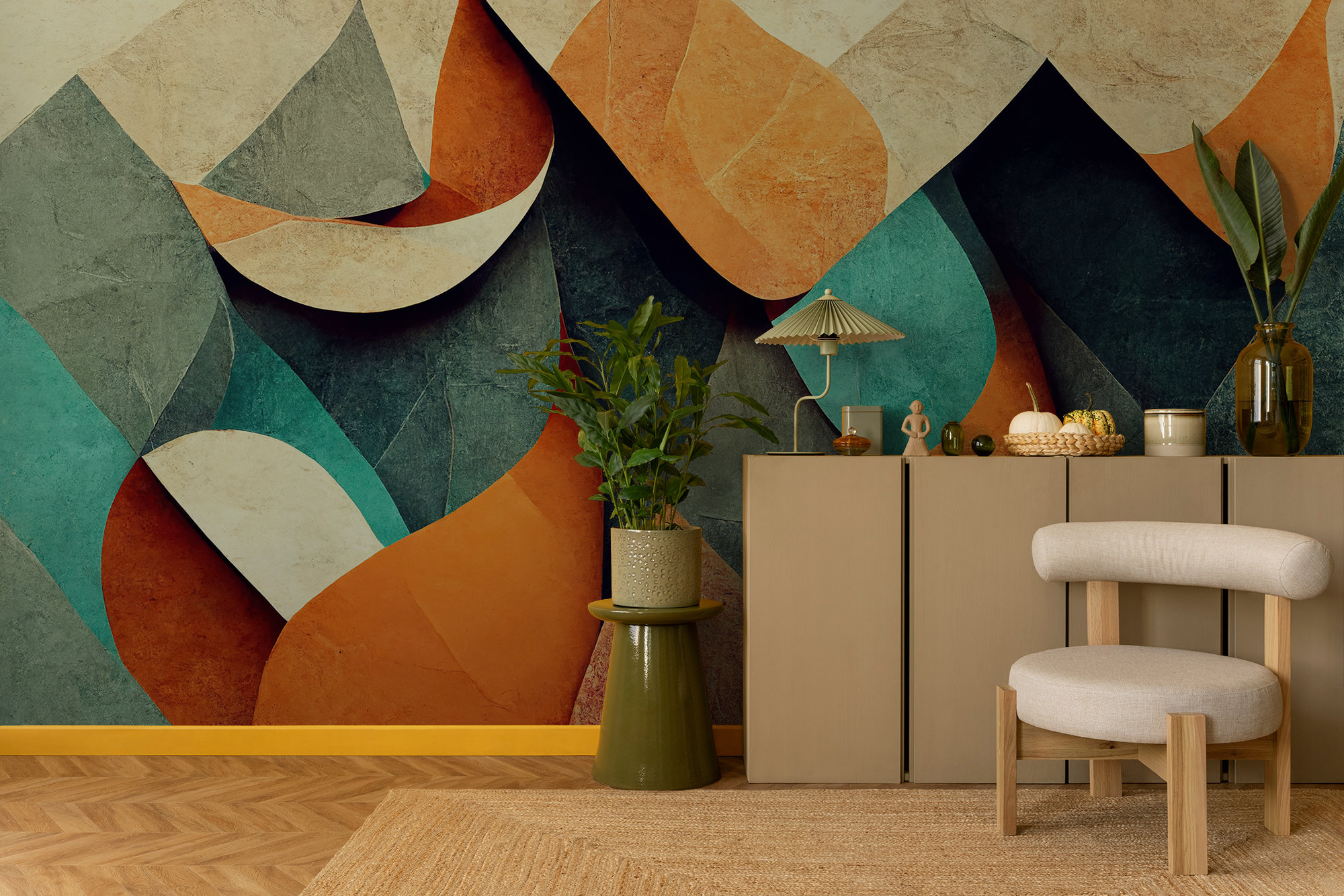 Abstract Wallpaper, Geometric Shapes Wall Mural Wall Decor Home ...