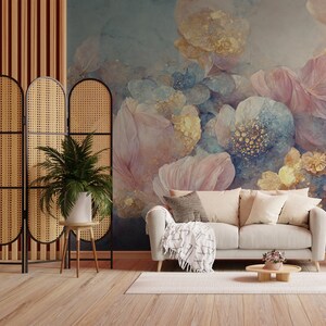 Floral Wall Mural, Pastel Colors Design Wallpaper | Wall Decor | Home ...