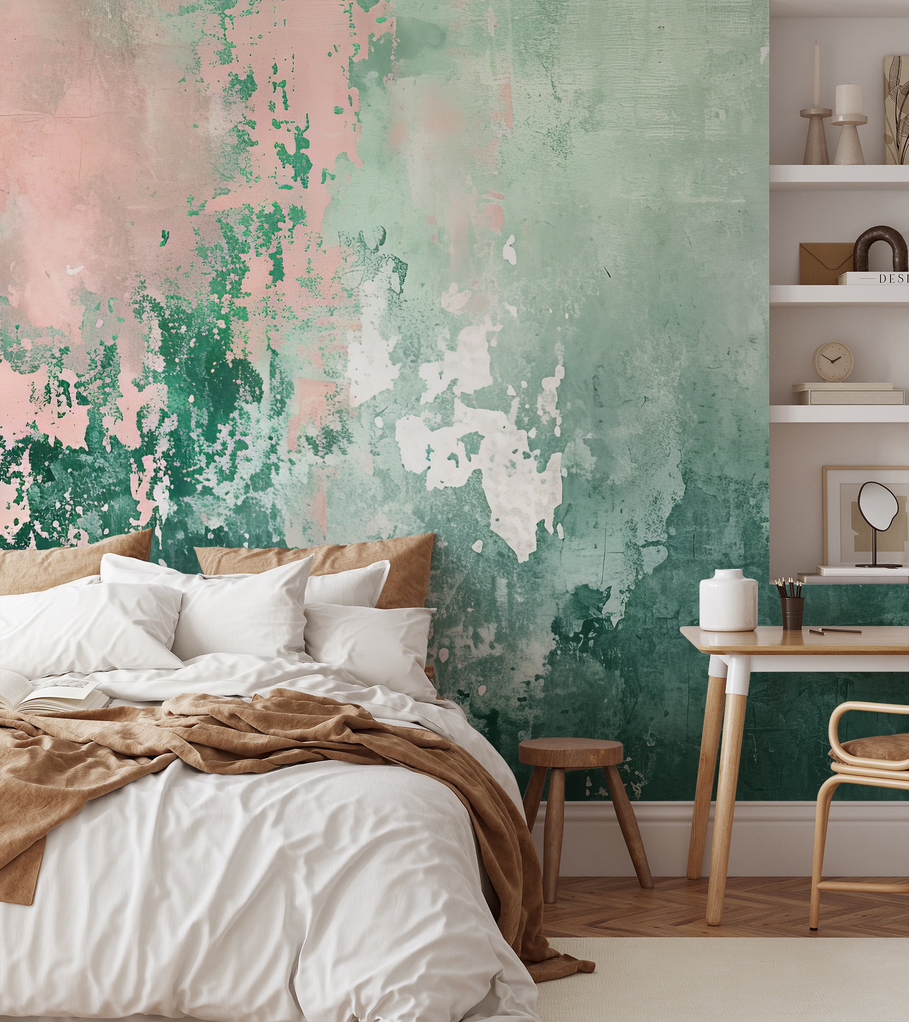 Pink and Green Abstract Wallpaper | Wall Decor | Home Renovation | Wall ...