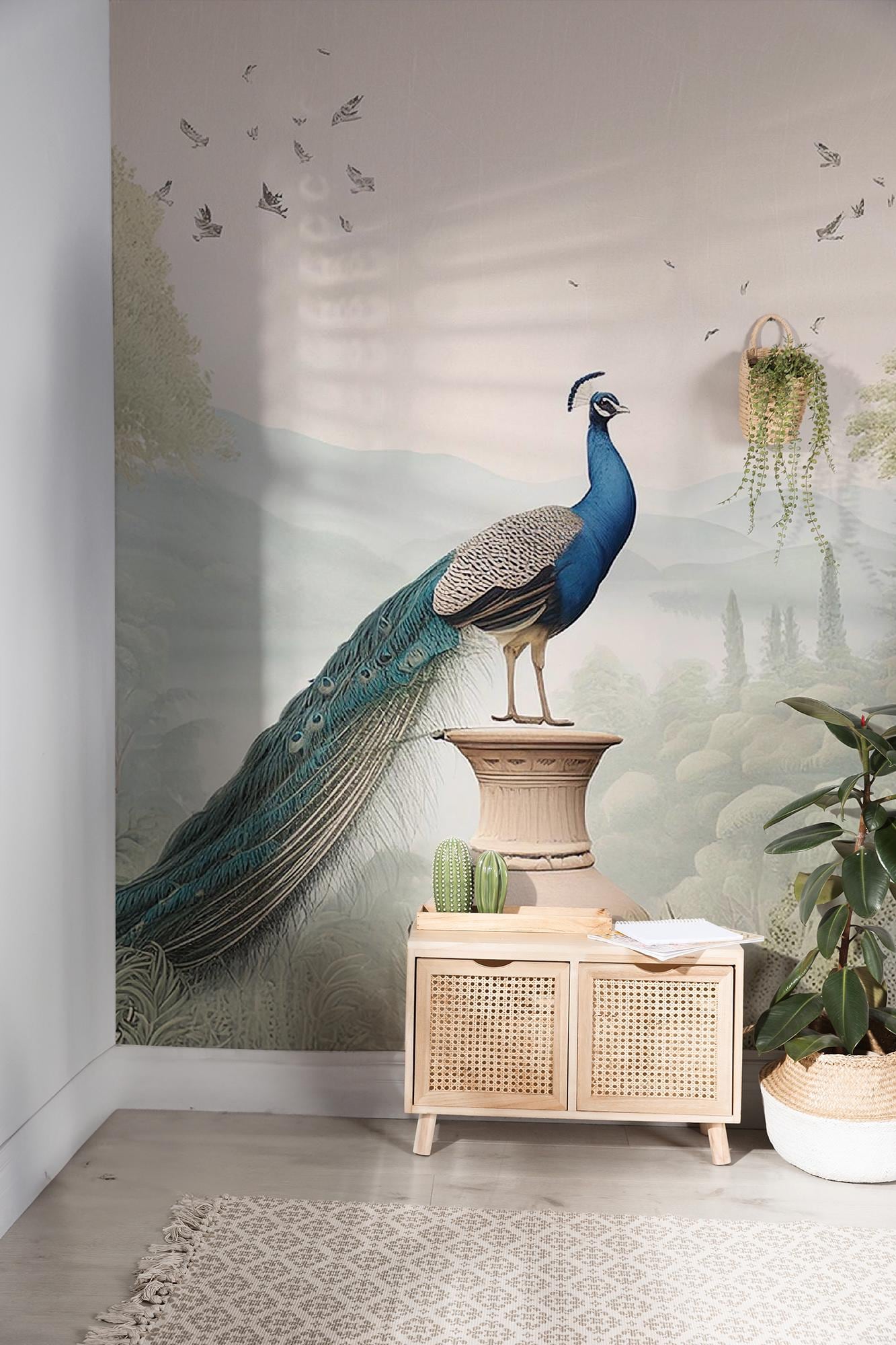 Vintage Peacock Wallpaper | Garden Botanical Wall Mural | Home ...