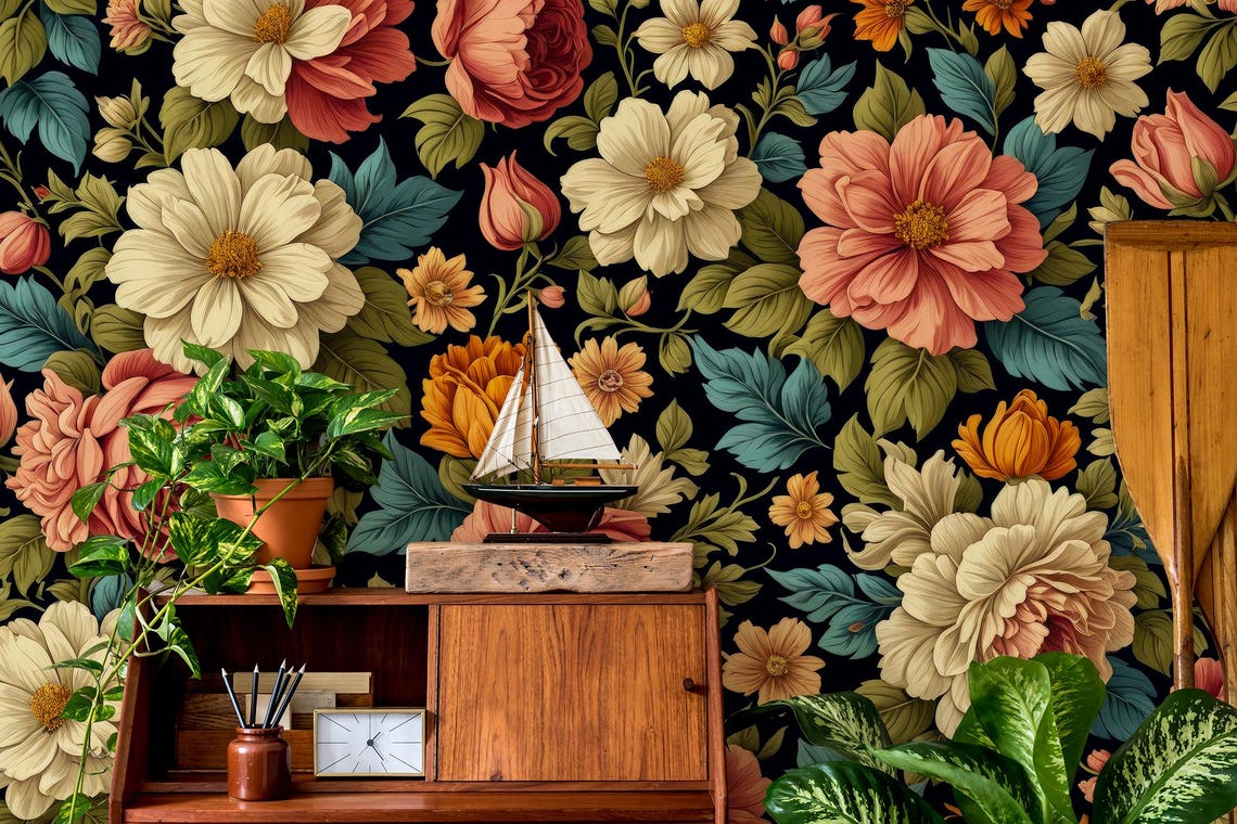 Floral Wallpaper, Colorful Wall Mural | Home Renovation | Wall Art ...