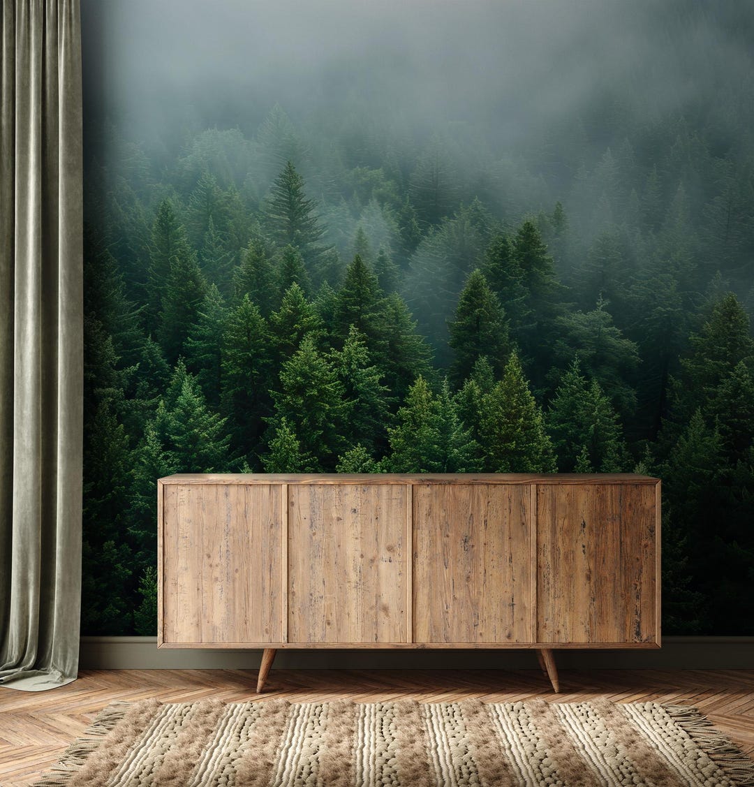 Green Forest Wallpaper | Fog Home Decor | Home Renovation | Wall Art ...