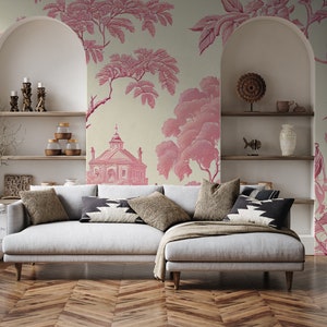 Pink Tropical Landscape Wallpaper | Wall Decor | Home Renovation | Wall ...