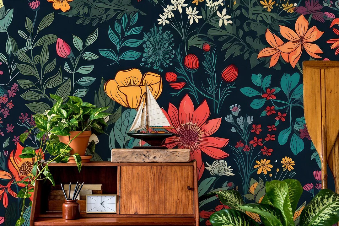 Colorful Floral Wallpaper Vintage Botanical | Home Decor | Home ...