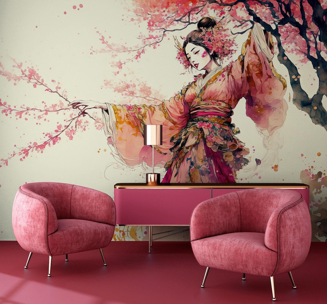 Pink Chinese Woman Wallpaper, Cherry Tree | Home Decor | Home ...