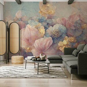 Floral Wall Mural, Pastel Colors Design Wallpaper | Wall Decor | Home ...
