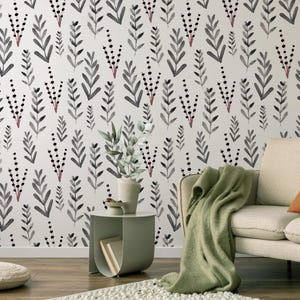 Watercolor Leaves White Botanical Wallpaper | Wall Decor | Home ...