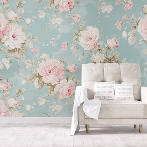 Victorian Rose Wallpaper, Pastel Floral Wall Mural | Home Renovation ...