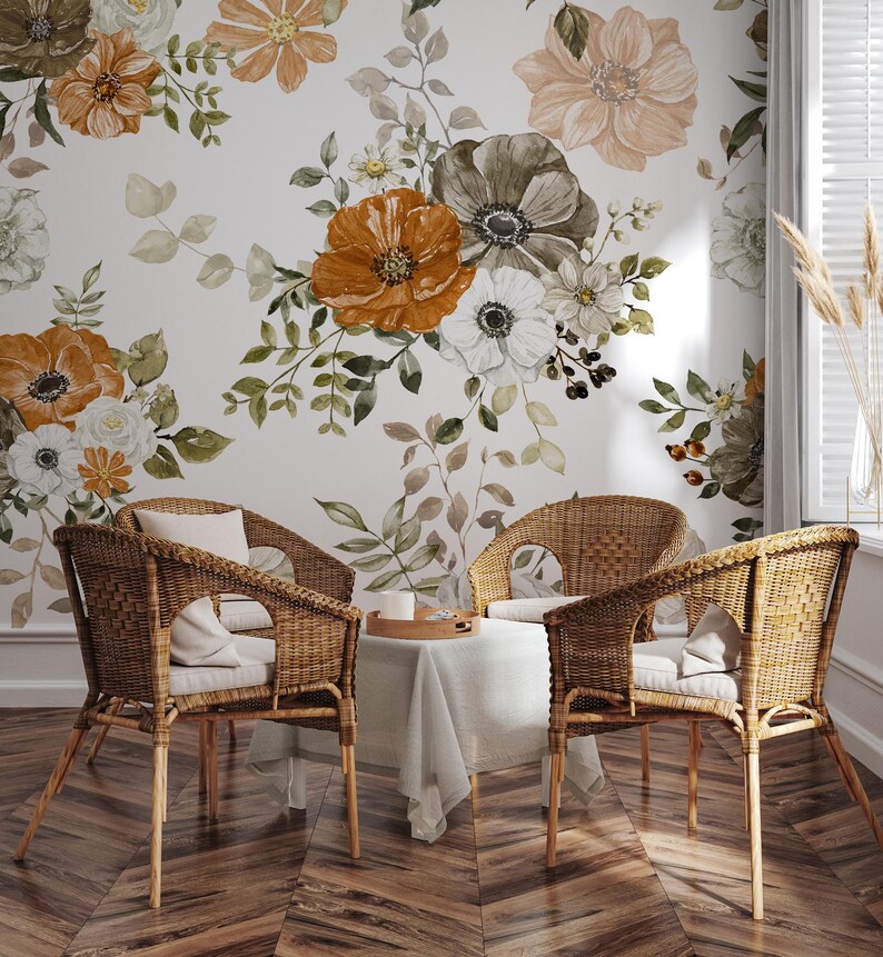 Watercolor Floral Wallpaper, Rustic Flower Home Decor | Home Renovation ...