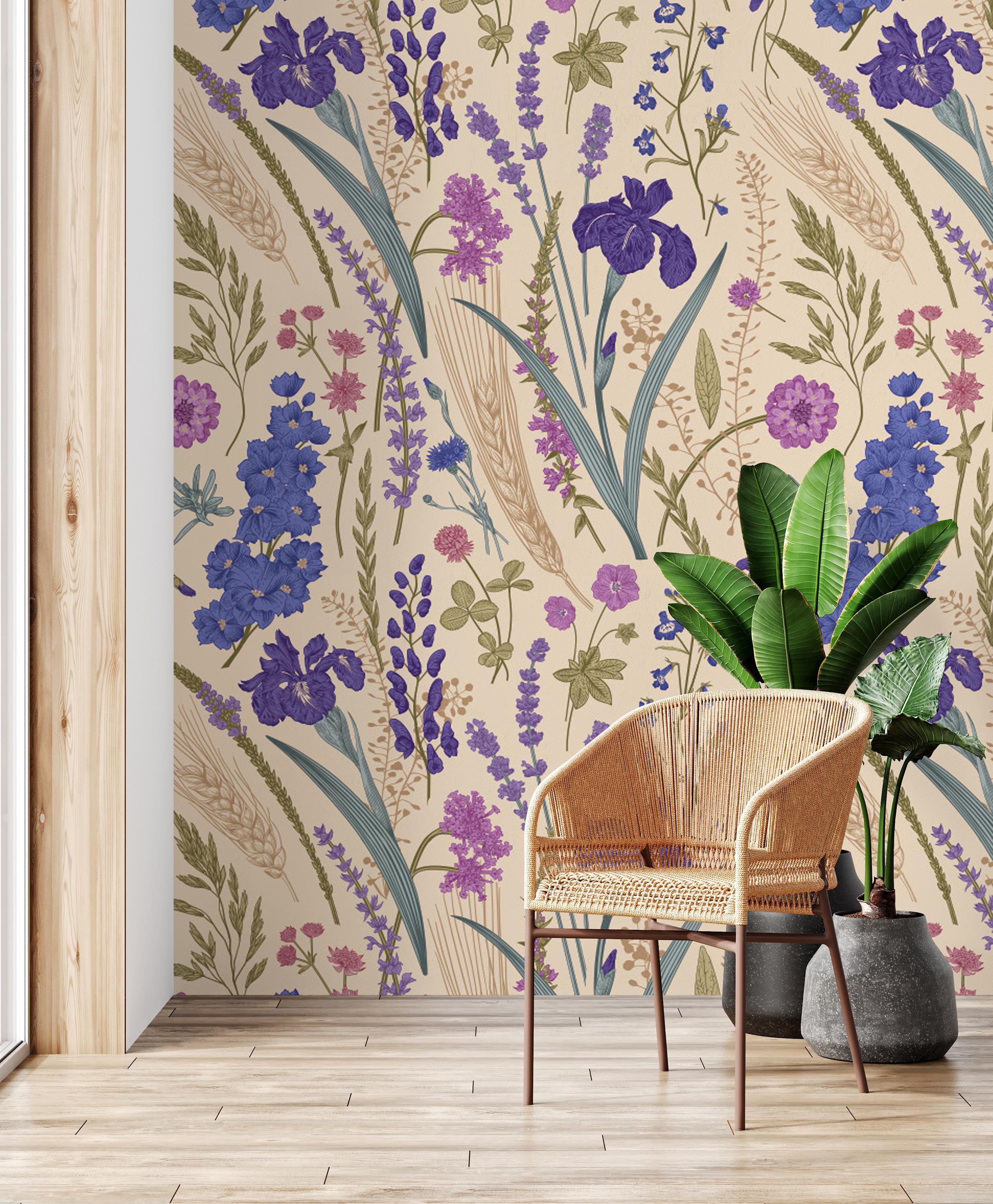 Iris & Meadow Flowers Wallpaper | Floral Wall Mural | Home Renovation ...