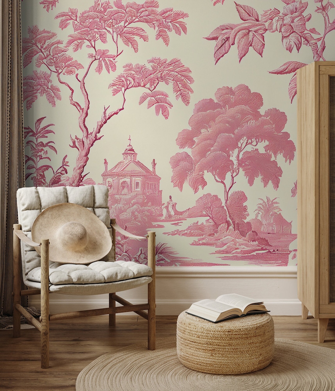 Pink Tropical Landscape Wallpaper | Wall Decor | Home Renovation | Wall ...
