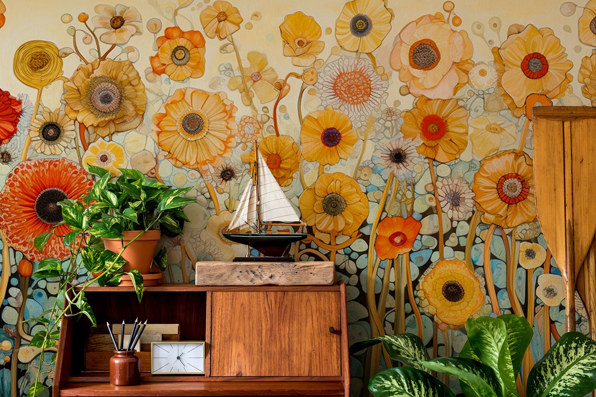 Vintage Meadow 70s Style Floral Wallpaper | Wall Decor | Home ...