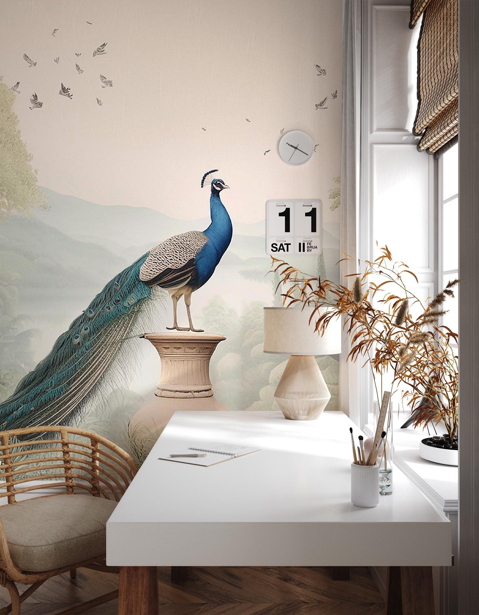 Vintage Peacock Wallpaper | Garden Botanical Wall Mural | Home ...