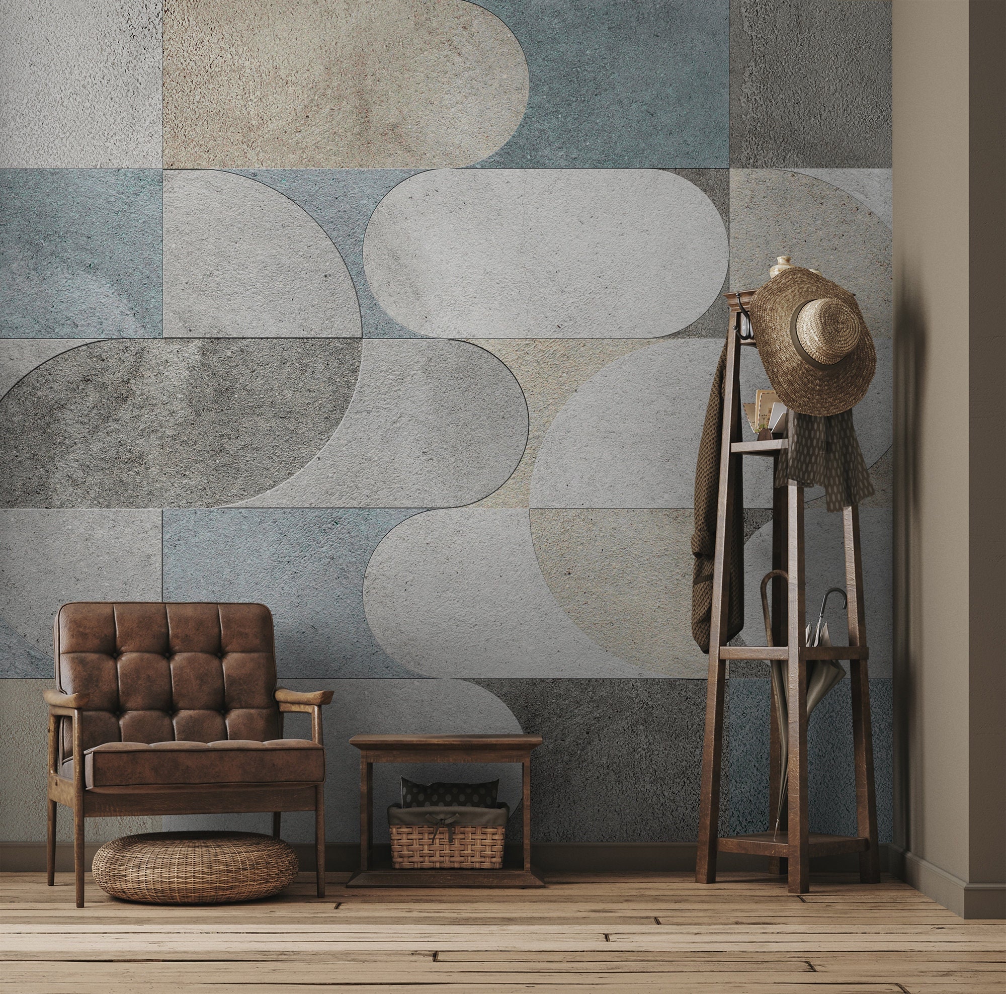 Colorful Abstract Wallpaper, Vintage Tile | Wall Decor | Home ...