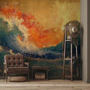 Artistic Wall Mural, Wave Wallpaper | Wall Decor | Home Renovation ...
