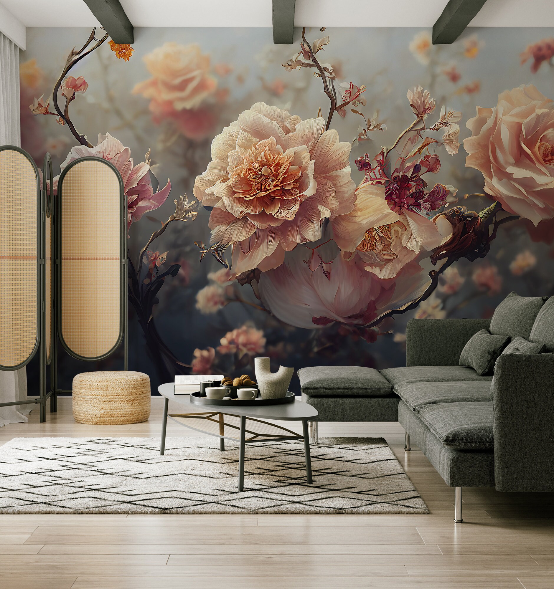 Floral Wall Mural, Wild Rose Design Wallpaper | Wall Decor | Home ...