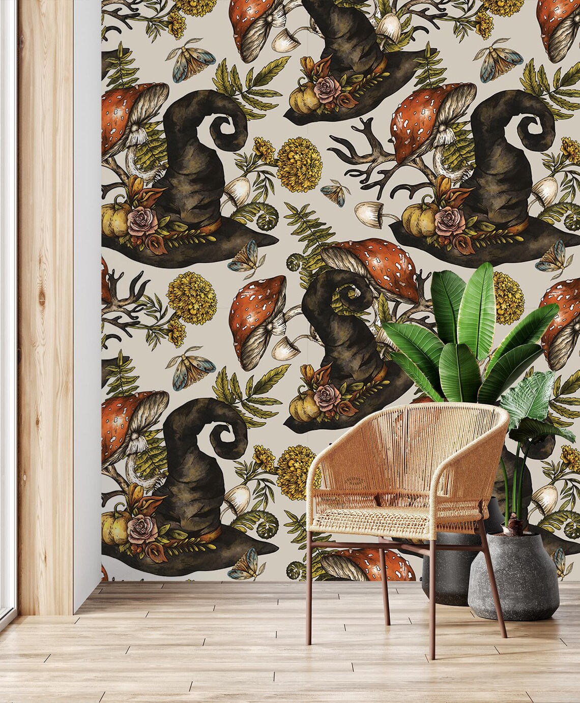 Vintage Witch Har Wallpaper Mushroom Wall Mural Home Renovation Wall ...
